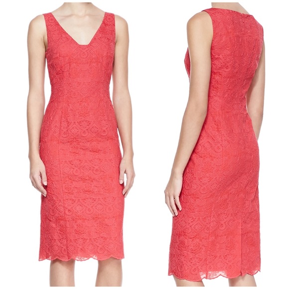 Tory Burch | Dresses | Tory Burch Cameron Scalloped Hem Lace Midi Dress Coral Sleeveless Size 4 ...